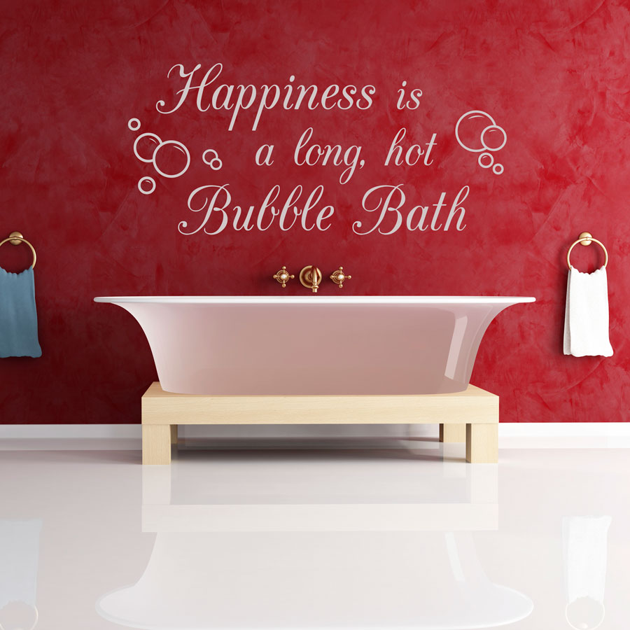 Happiness Is A Long Hot Bubble Bath Wall Quote Decal