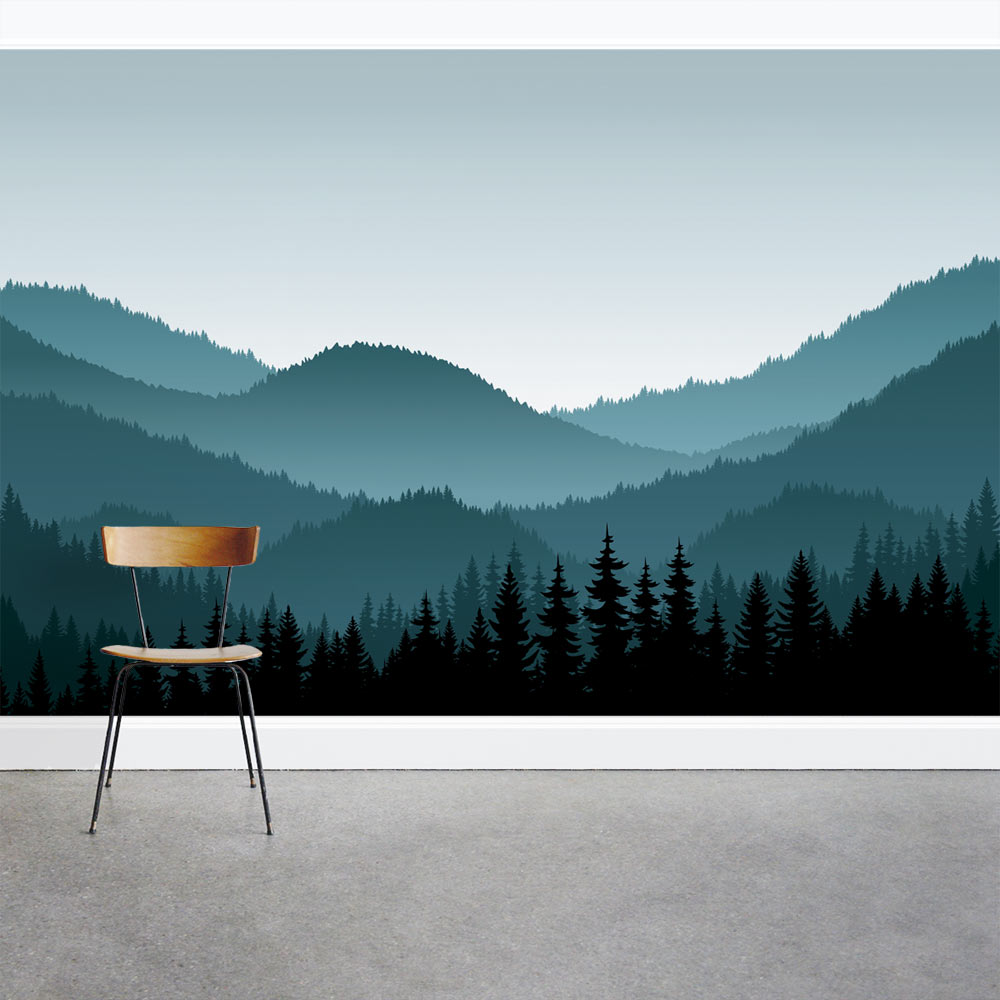 Illustrated Mountain Range Wall Mural Illustrated Mountain Range Wall Mural